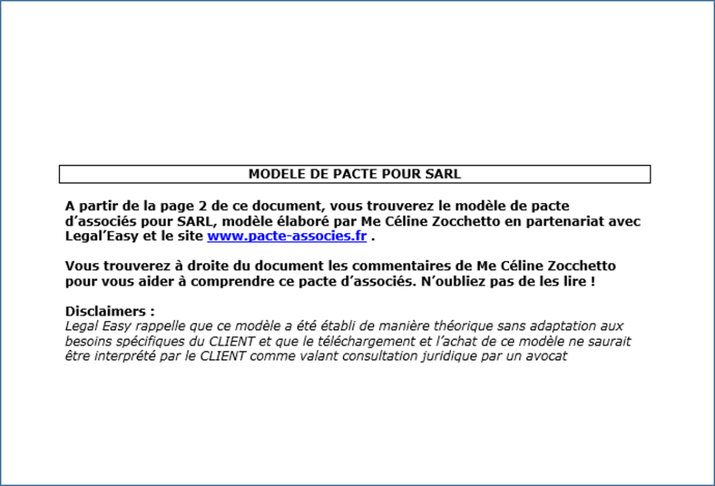 Modèle pacte d'associés SARL