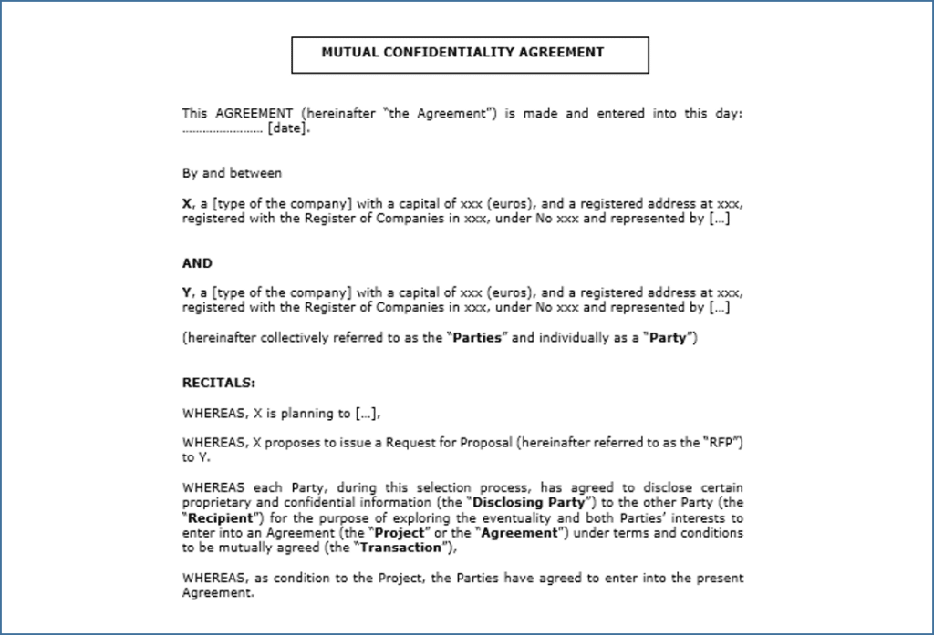 Modèle d'accord de confidentialité en anglais (NDA)
