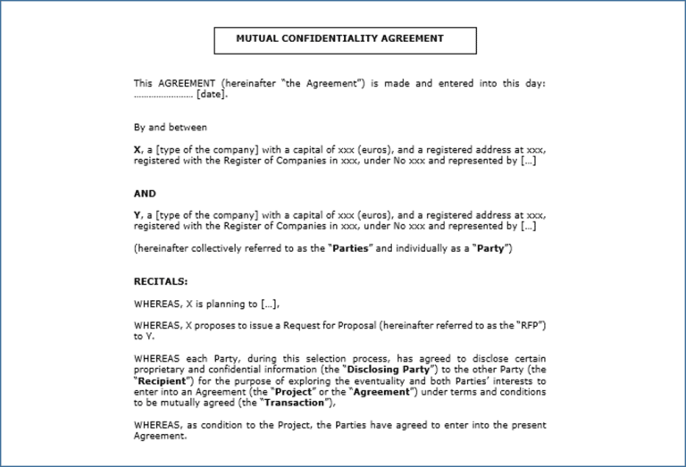 Modèle d'accord de confidentialité en anglais (NDA)