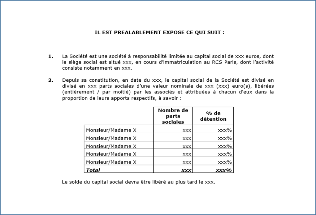 Modèle pacte d'associés SARL
