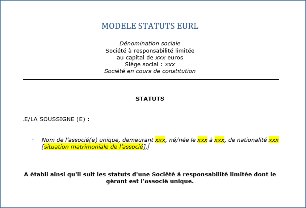 Statuts EURL et Pack Création