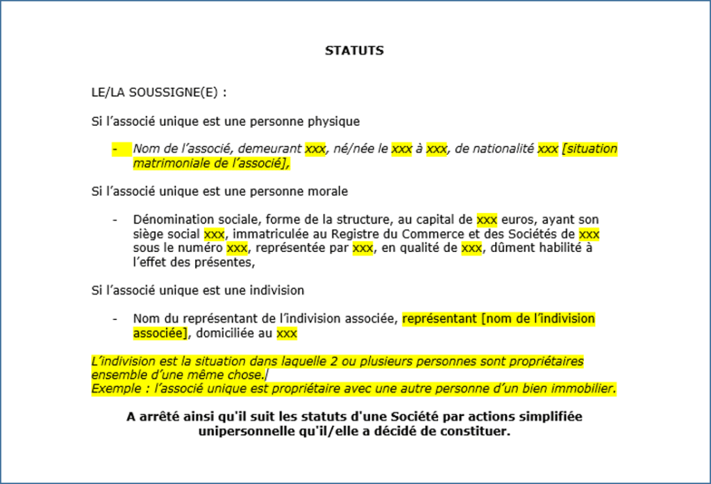 Pack SASU : Statuts et documents