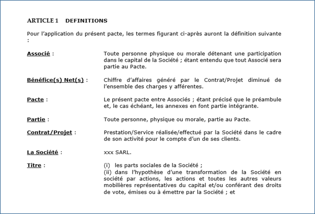 Modèle pacte d'associés SARL